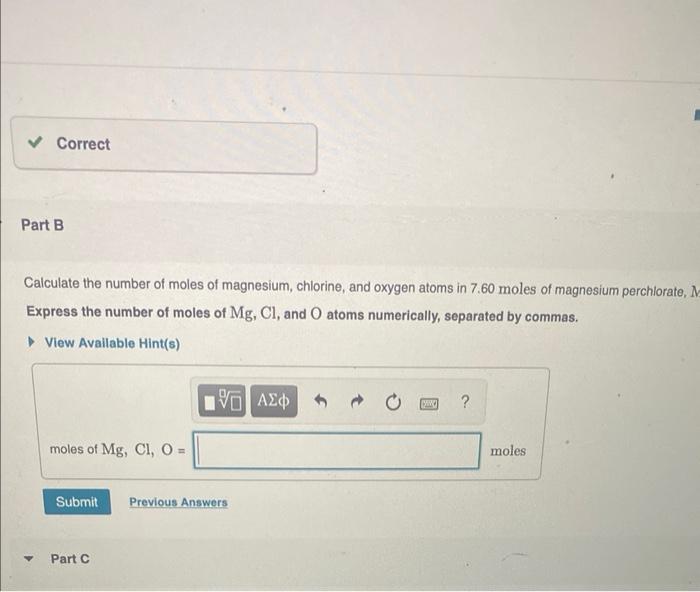 Solved Calculate the number of moles of magnesium, chlorine, | Chegg.com