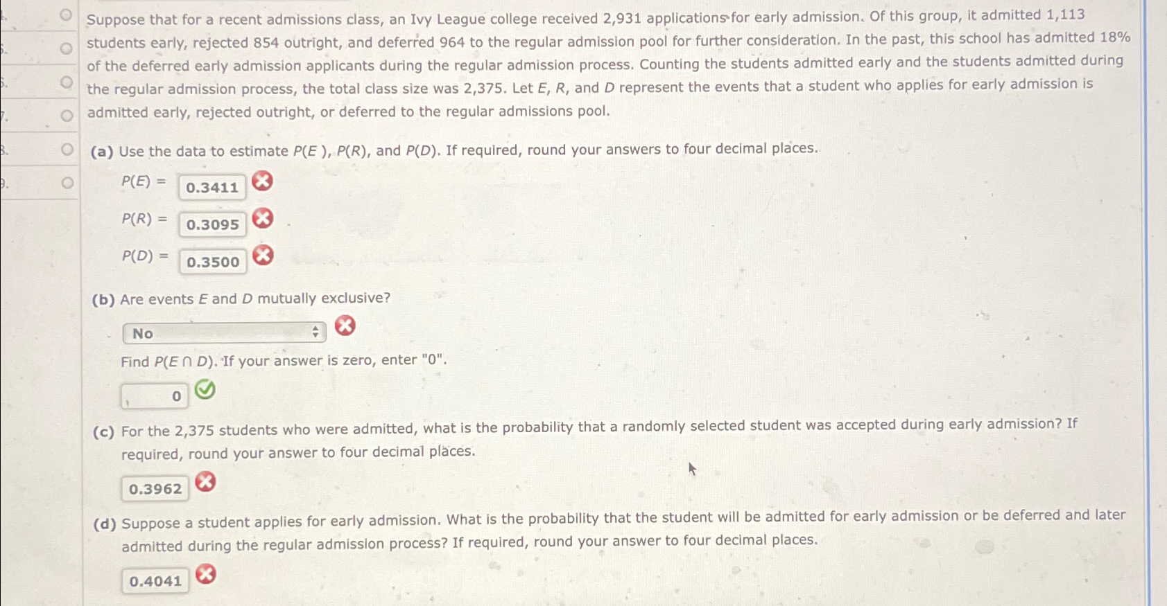 Solved Suppose that for a recent admissions class, an Ivy | Chegg.com
