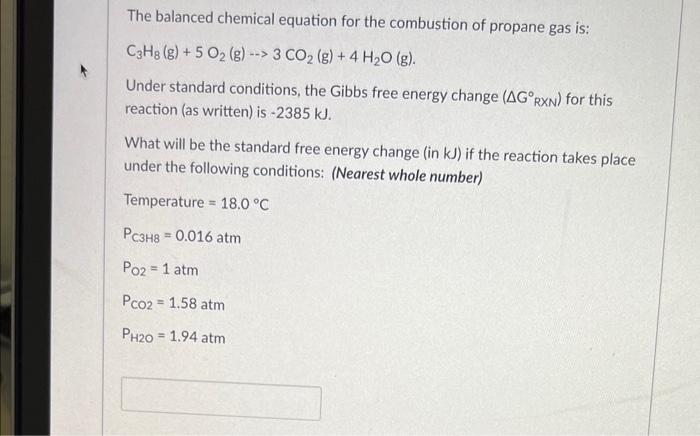 Solved The balanced chemical equation for the combustion of | Chegg.com