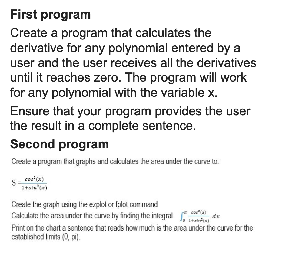Instructions: 1. Create the program using MATLAB2. | Chegg.com Instructions: 1. Create the program using MATLAB2. | Chegg.com