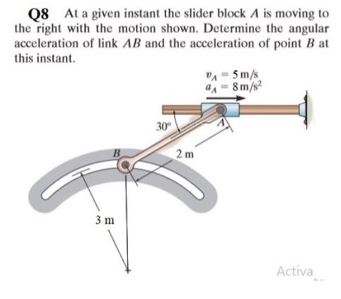 Solved Q8 At a given instant the slider block A is moving to | Chegg.com