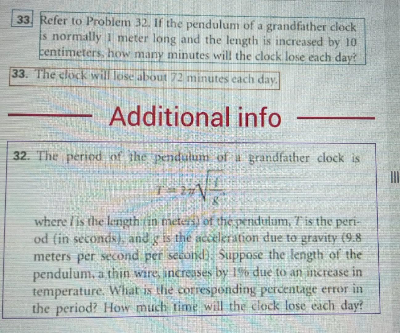 Solved 33. Refer to Problem 32. If the pendulum of a | Chegg.com