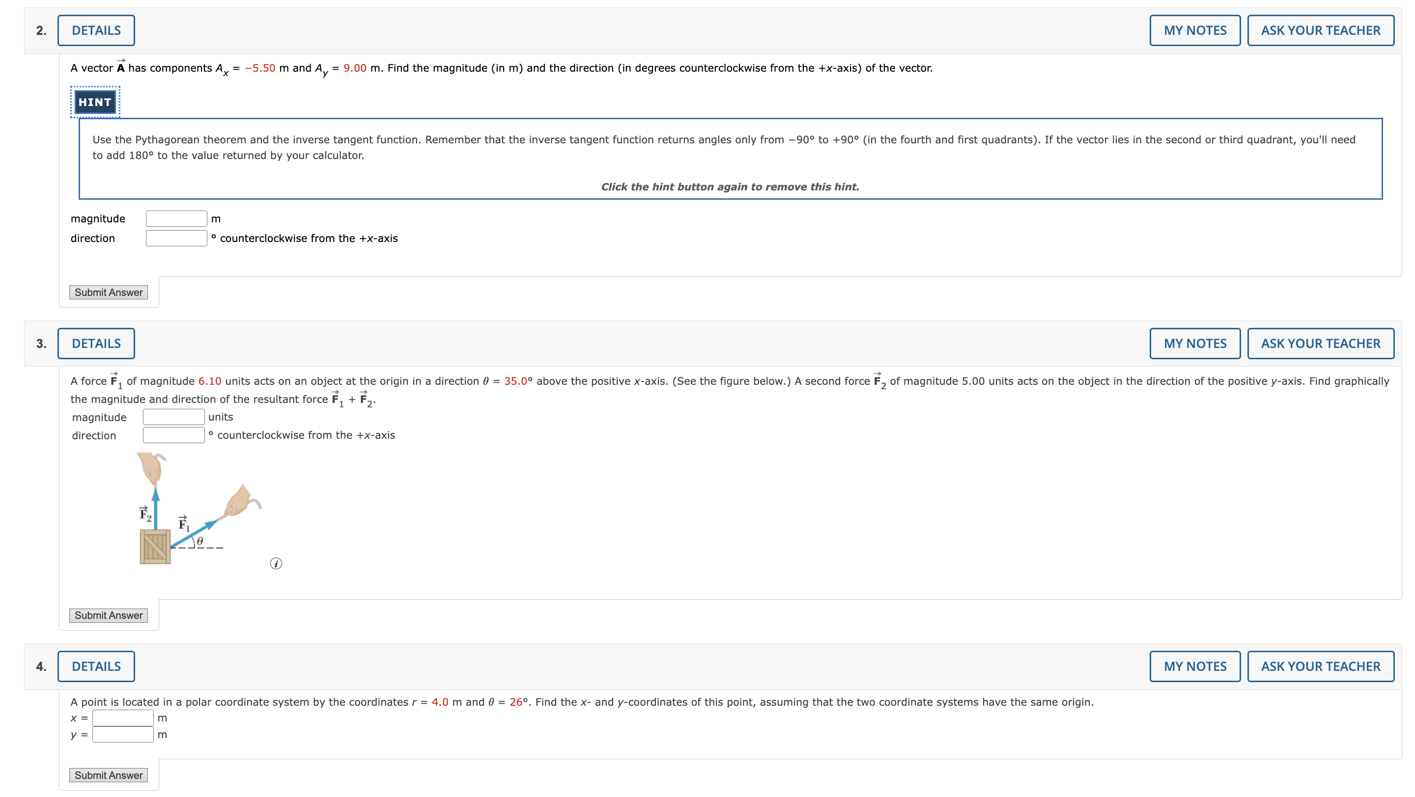 Solved A vector vec(A) ﻿has components Ax=-5.50m ﻿and | Chegg.com