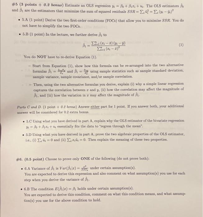 #5 (3 points +0.2 bonus) Estimate an OLS regression | Chegg.com