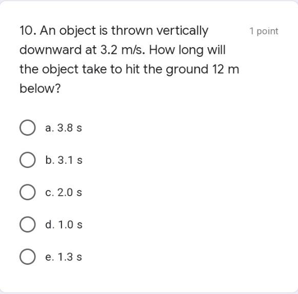 Solved 1 point 10. An object is thrown vertically downward | Chegg.com