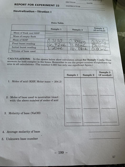 Solved REPORT FOR EXPERIMENT 22 SECTION INSTRUCTOR DATE | Chegg.com