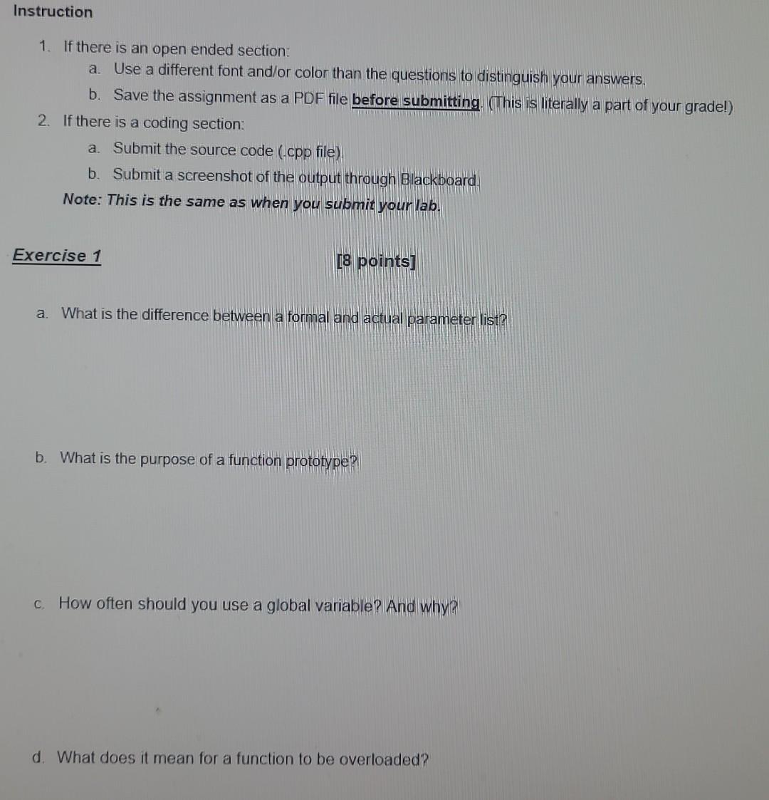 Solved Instruction 1. If there is an open ended section: a. | Chegg.com