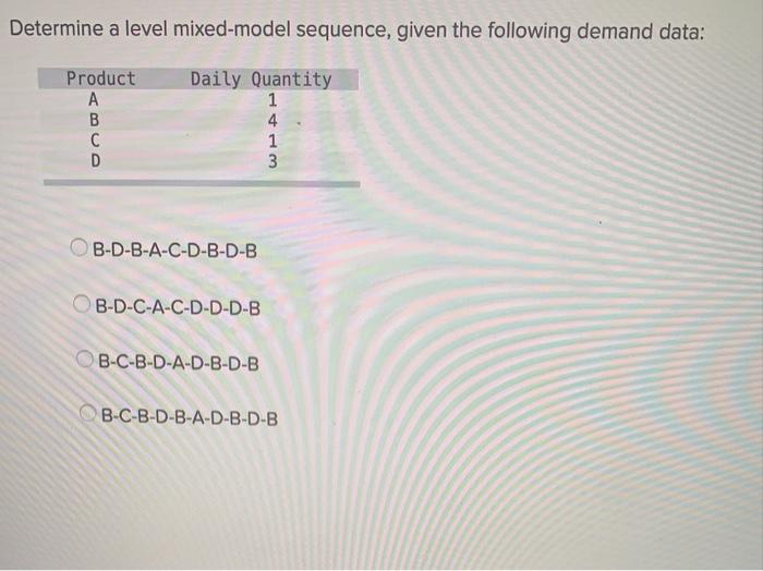 Solved Determine a level mixed-model sequence, given the | Chegg.com