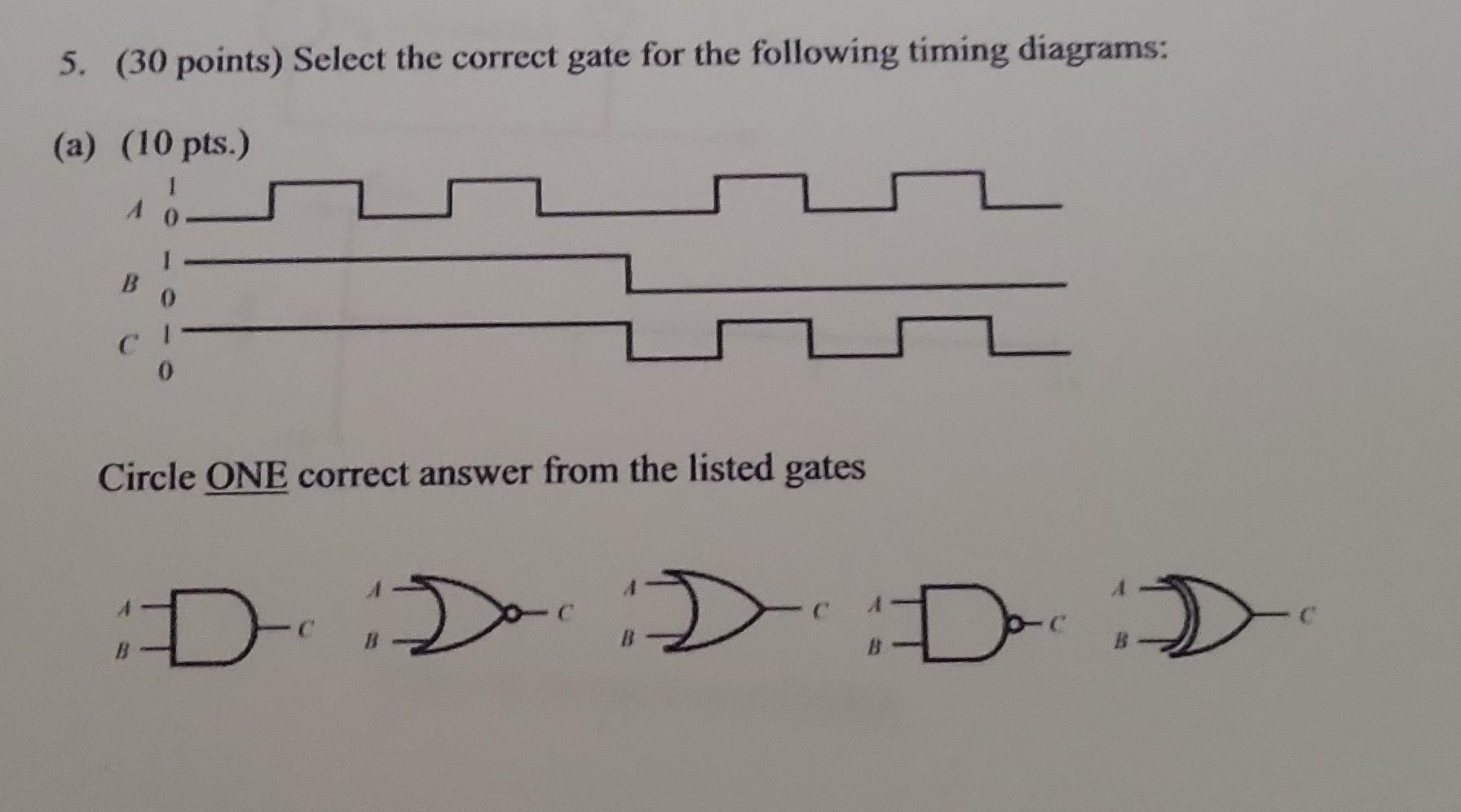 Solved 5. ( 30 points) Select the correct gate for the | Chegg.com