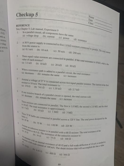 Solved Checkup 5 Name Dale Class REFERENCE 1 Text, Chapter | Chegg.com
