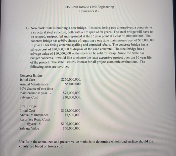 Solved CIVL 201 Intro to Civil Engineering Homework # 2 1) | Chegg.com