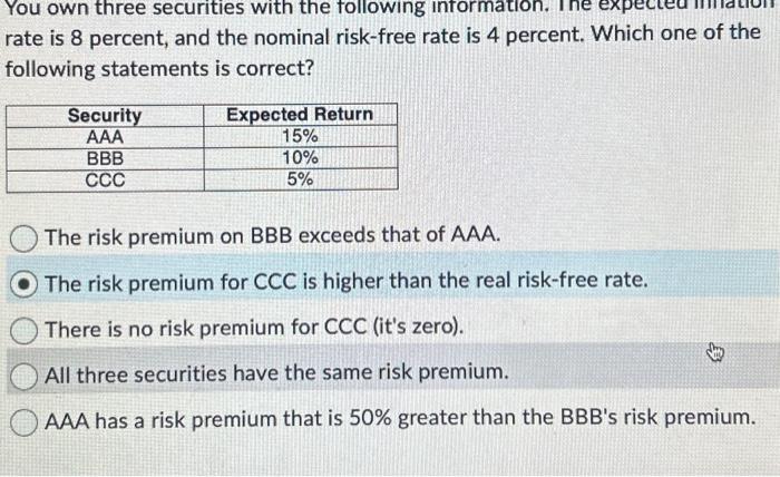 rate is 8 percent, and the nominal risk-free rate is | Chegg.com