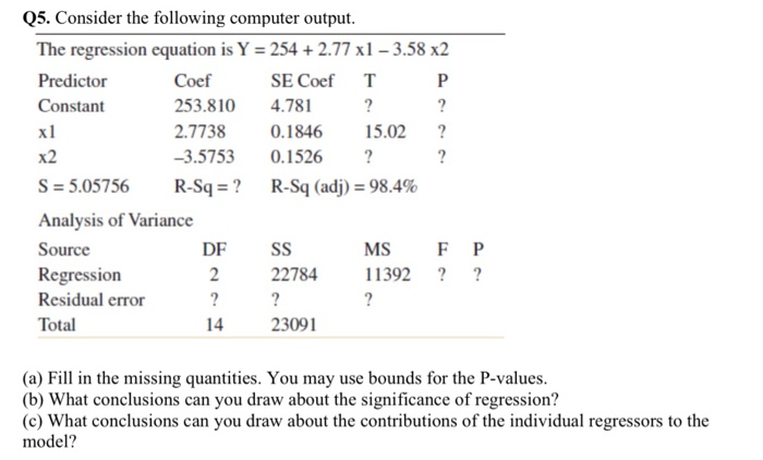 Solved x2 Q5. Consider the following computer output. The | Chegg.com