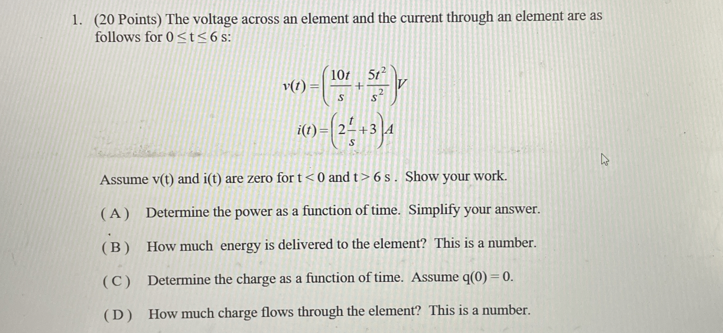 Solved The voltage across an element and the current through | Chegg.com