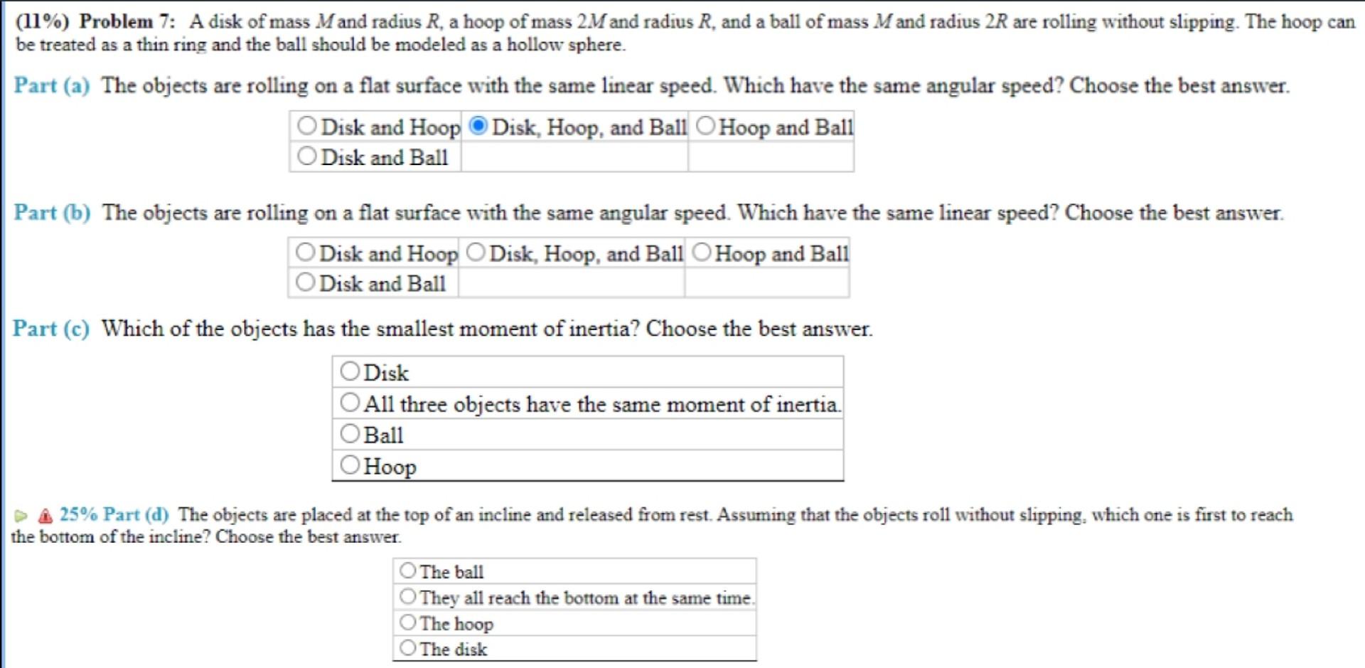 Solved (11\%) Problem 7: A disk of mass M and radius R, a | Chegg.com