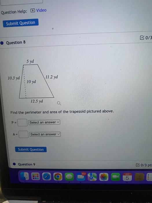 Solved Find the perimeter and area of the trapezoid pictured | Chegg.com