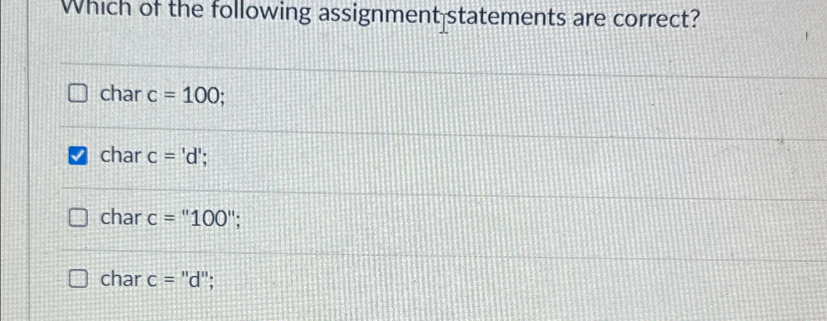 Solved Which of the following assignment-statements are | Chegg.com