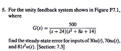 Solved For the unity feedback system shown in Figure P7.1, | Chegg.com