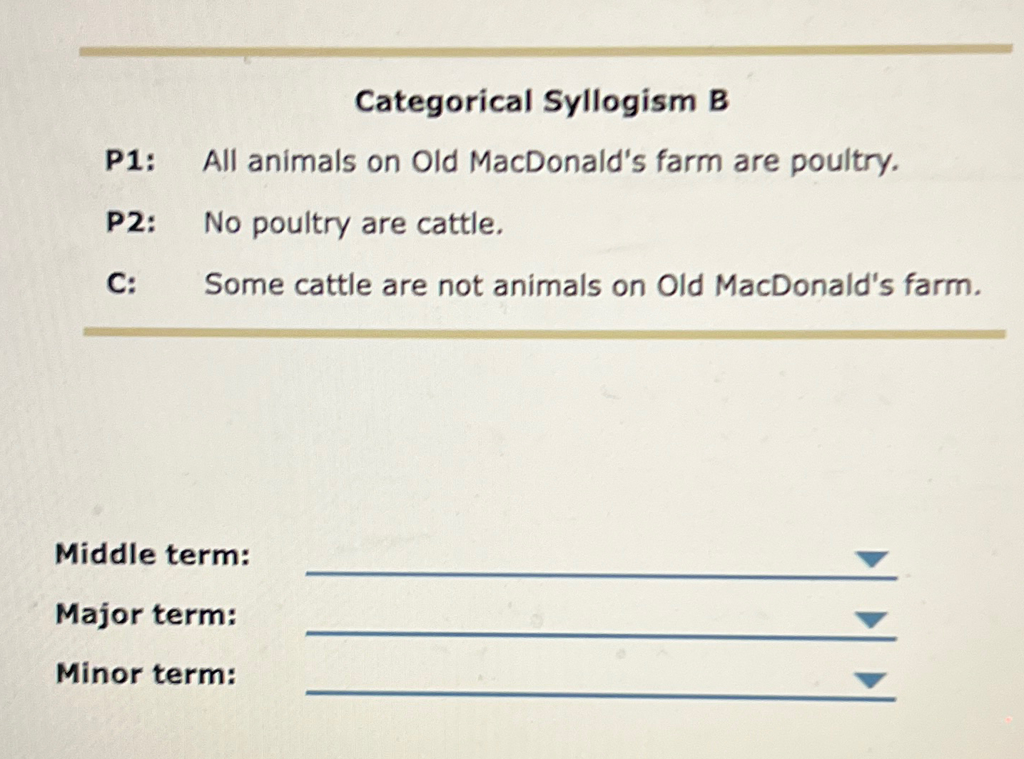 Solved Categorical Syllogism BP1: All animals on Old | Chegg.com