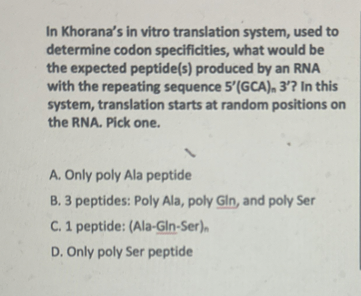 Solved In Khorana's in vitro translation system, used to | Chegg.com