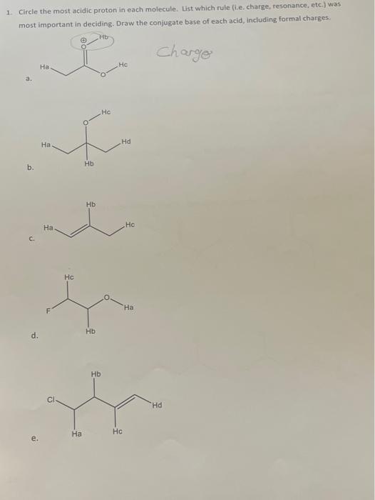 Solved 1 Circle the most acidic proton in each molecule. | Chegg.com