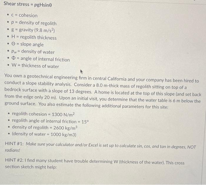 Solved Part 2. Assessing Slope Stability Using Factor of | Chegg.com