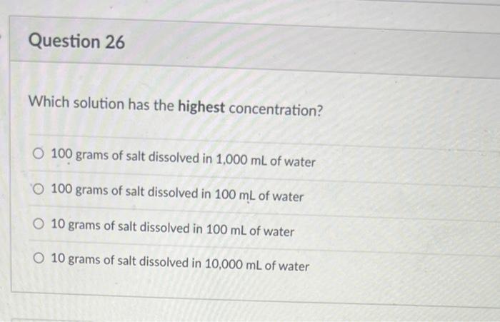 Solved Which solution has the highest concentration? 100 | Chegg.com
