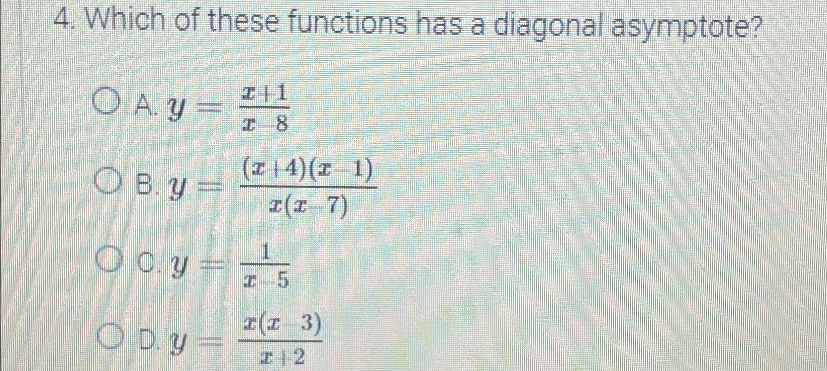 Solved Which of these functions has a diagonal | Chegg.com