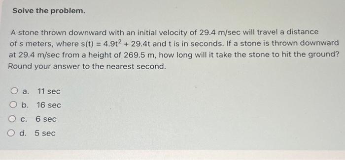 Solved A stone thrown downward with an initial velocity of | Chegg.com