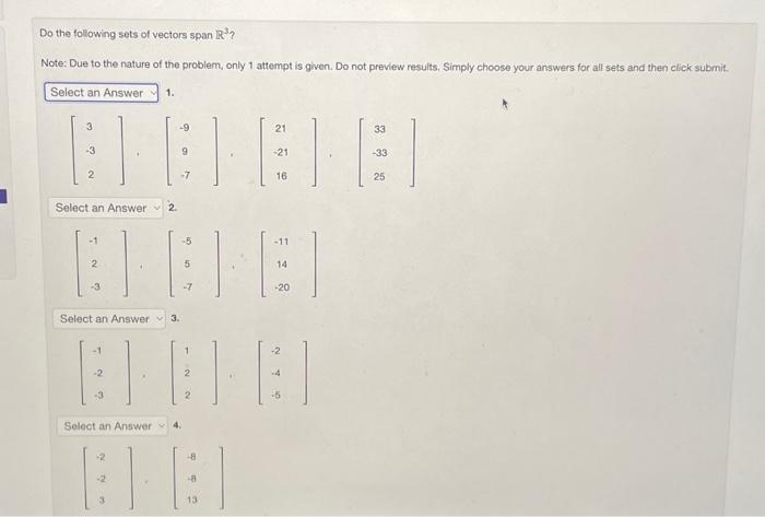 Solved Do the following sets of vectors span R³? Note: Due | Chegg.com