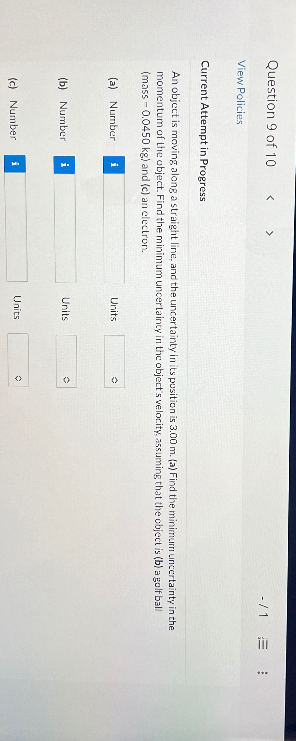 Solved Question 9 ﻿of 10View PoliciesCurrent Attempt in | Chegg.com