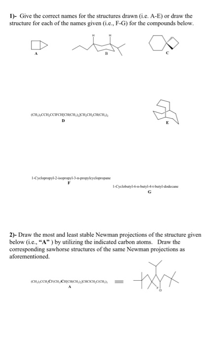 Solved 1)- Give the correct names for the structures drawn | Chegg.com