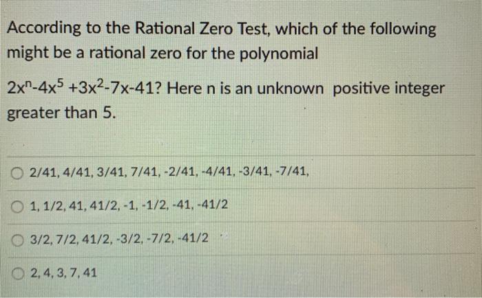 Solved According to the Rational Zero Test, which of the | Chegg.com