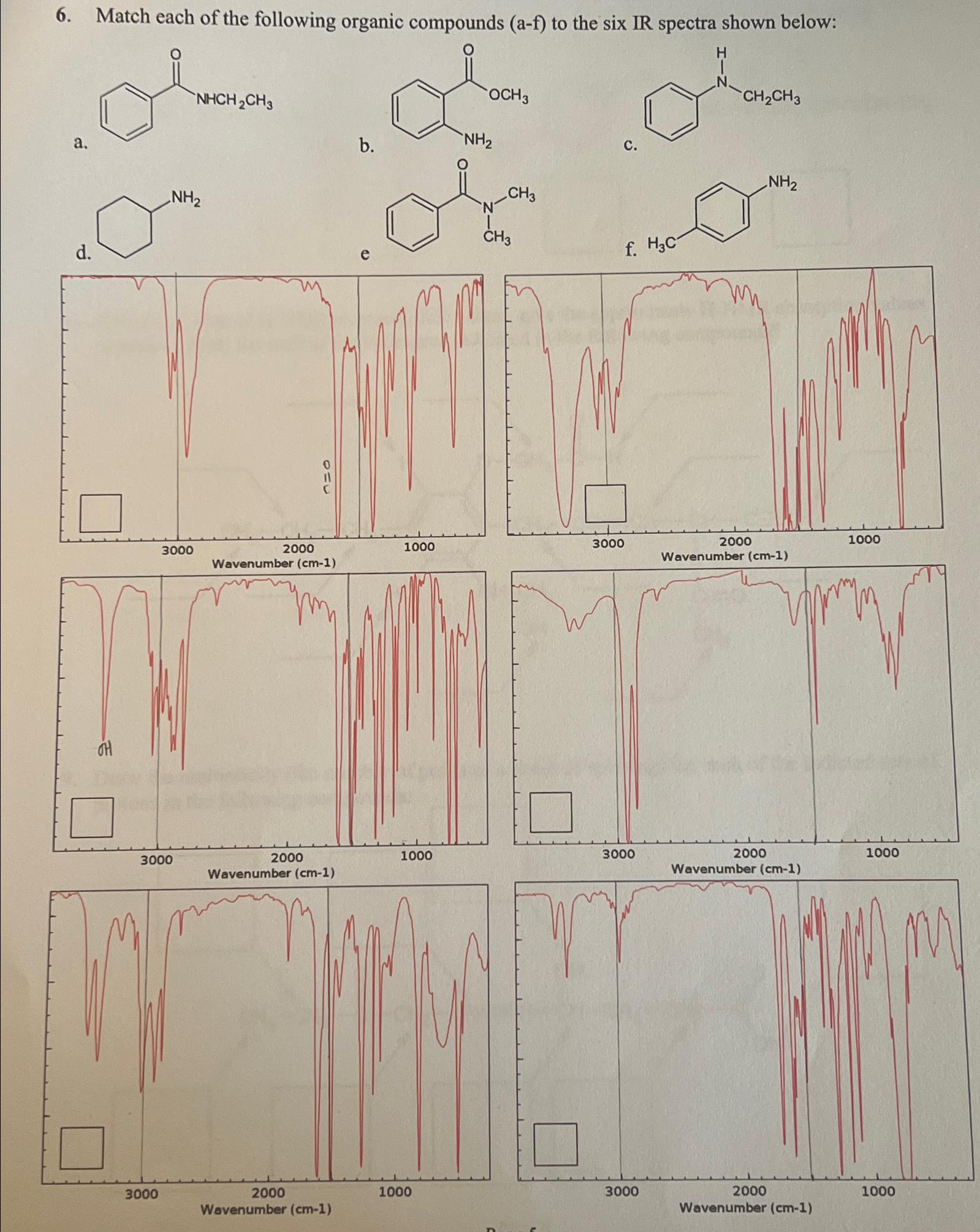 Solved Match each of the following organic compounds (a-f) | Chegg.com