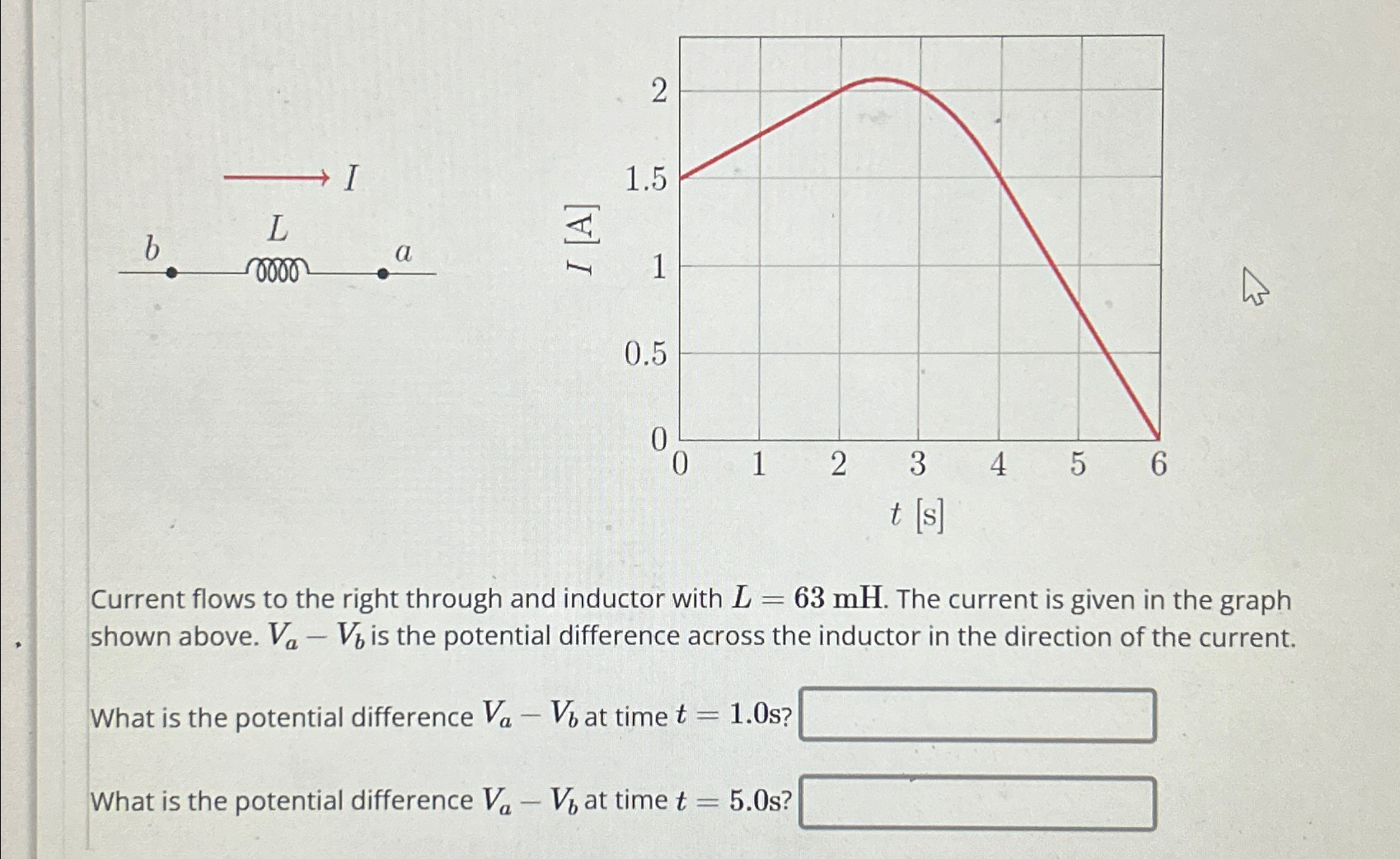 Solved Current flows to the right through and inductor with | Chegg.com