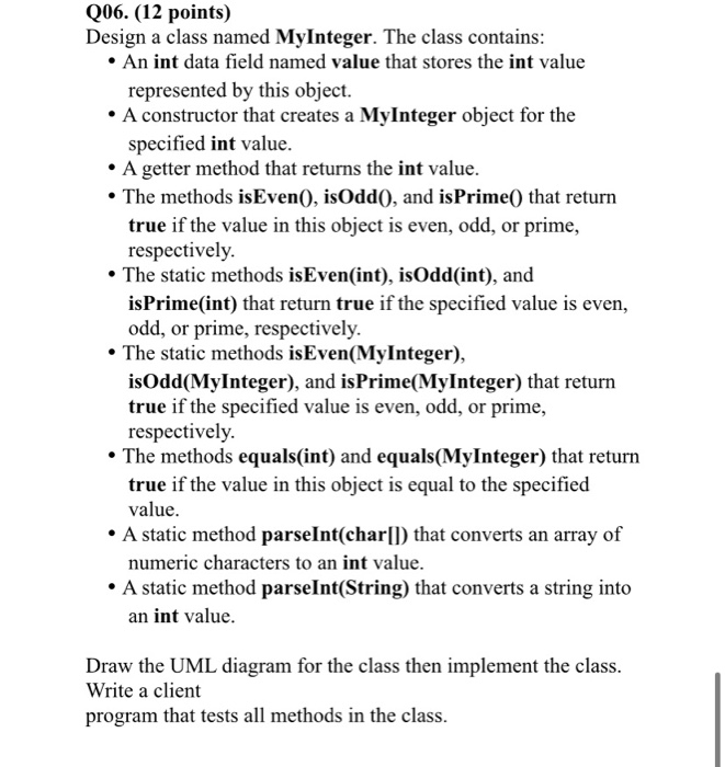 Solved Q06. (12 points) Design a class named MyInteger. The | Chegg.com