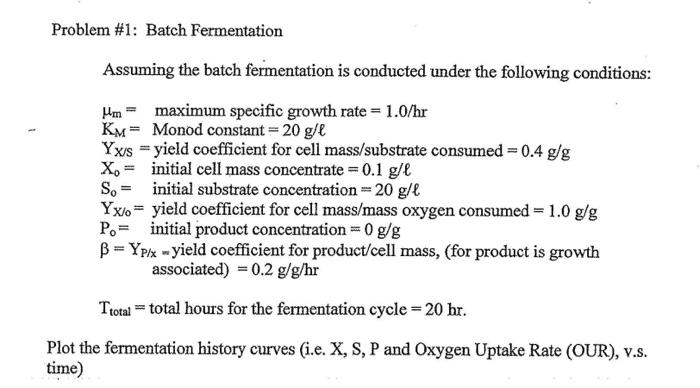 Solved Problem \#1: Batch Fermentation Assuming the batch | Chegg.com