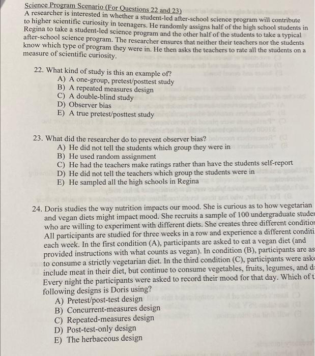 Solved Science Program Scenario (For Questions 22 and 23) A | Chegg.com Solved Science Program Scenario (For Questions 22 and 23) A | Chegg.com