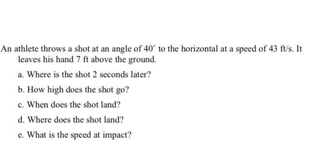 Solved An athlete throws a shot at an angle of 40° to the | Chegg.com