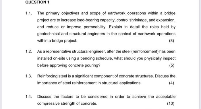 Solved 1.1. The primary objectives and scope of earthwork | Chegg.com