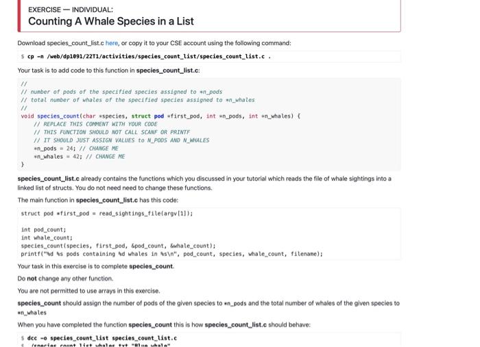 Solved // EXERCISE - INDIVIDUAL: Counting A Whale Species in | Chegg.com