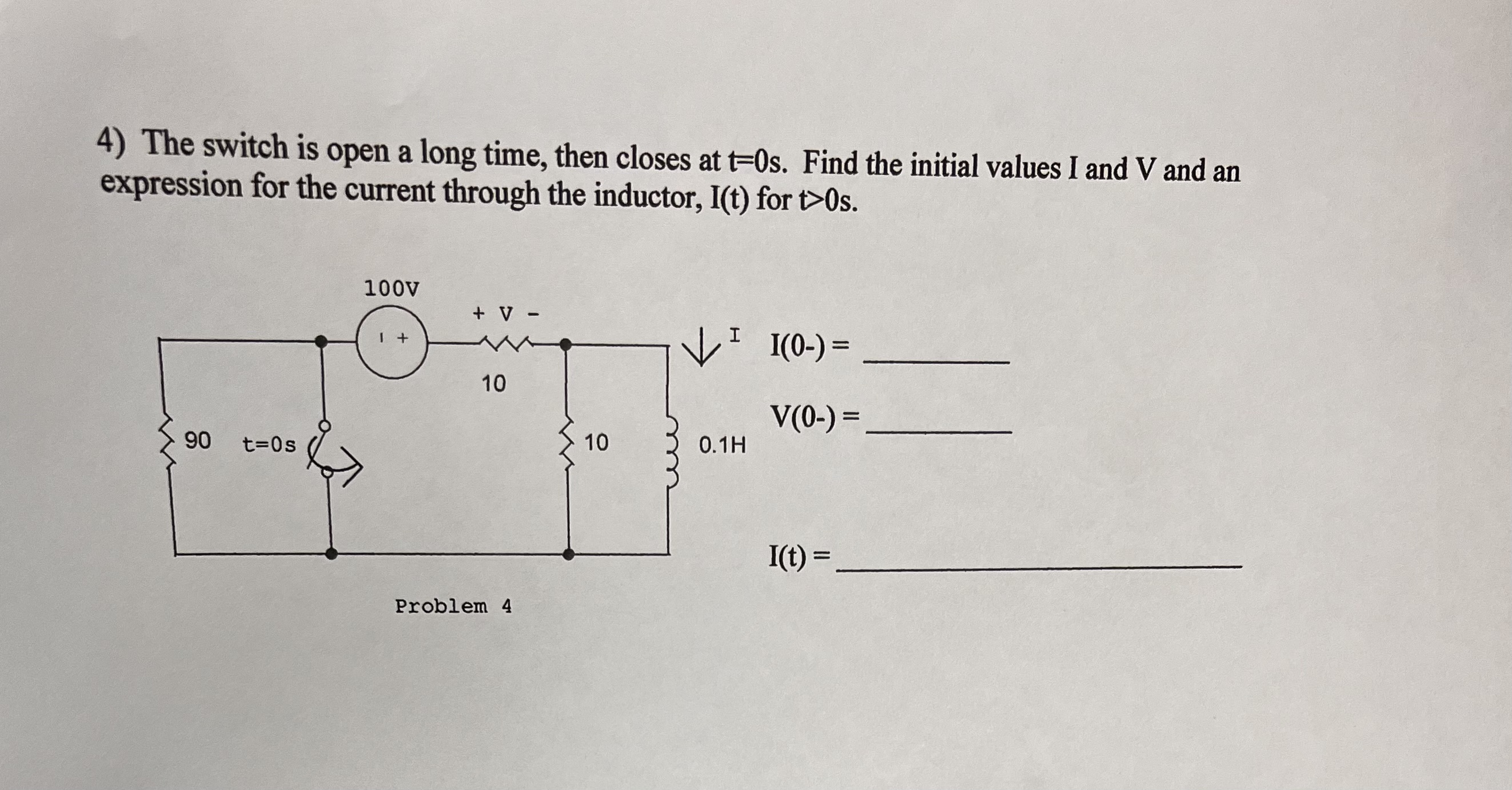 Solved The switch is open a long time, then closes at t=0s. | Chegg.com