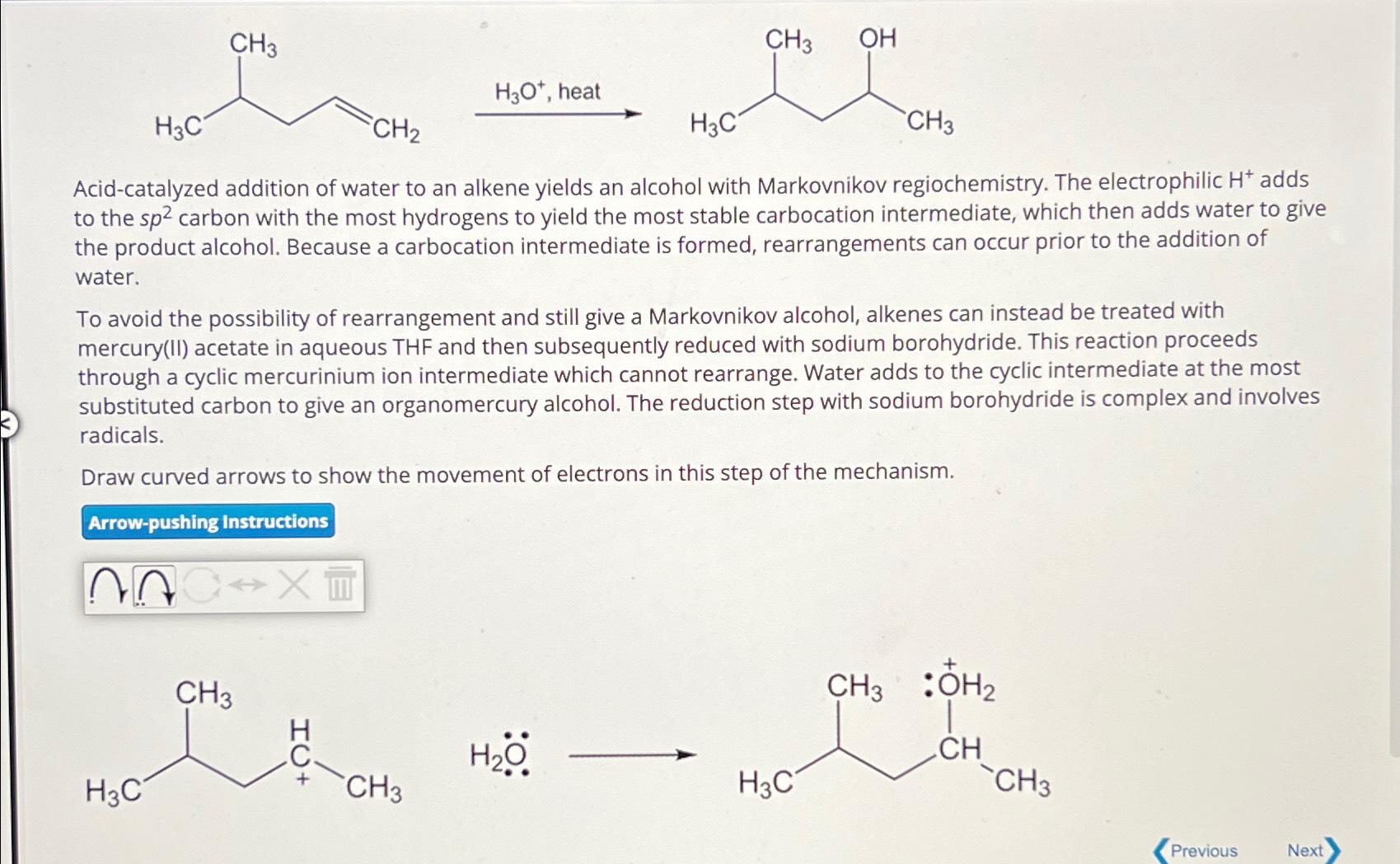 Solved Acid-catalyzed addition of water to an alkene yields | Chegg.com
