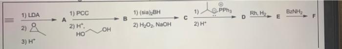 Solved 1) (sia), BH PPH Rh, H2 BzNH2 F E на в 1) LDA 2) 8 1) | Chegg.com