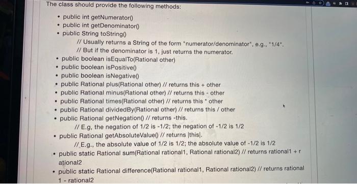 Solved Write a class named Rational for representing | Chegg.com