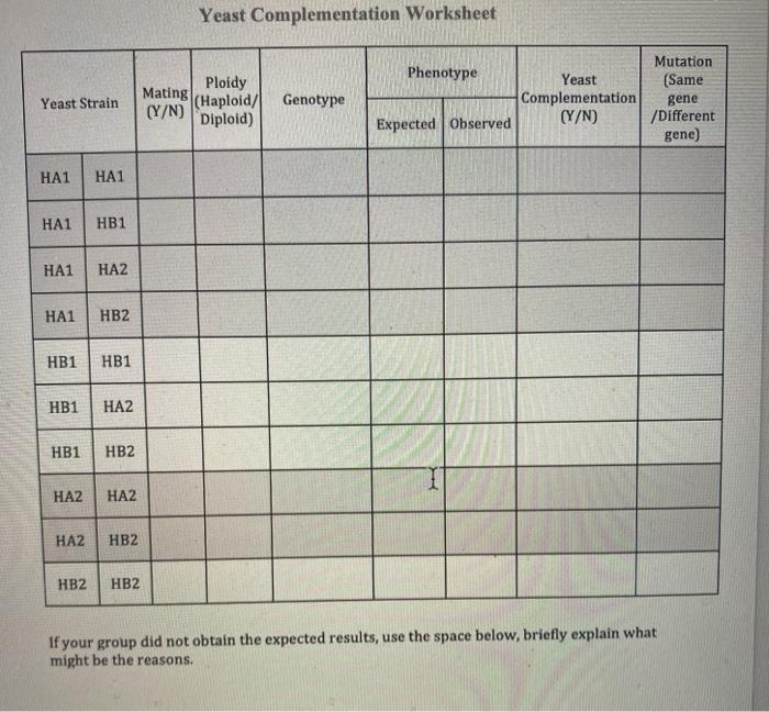 Yeast Complementation Results Paloma • Examine the | Chegg.com