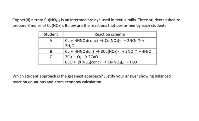 Solved Copper(II) nitrate Cu(NO3)2 is an intermediate dye | Chegg.com