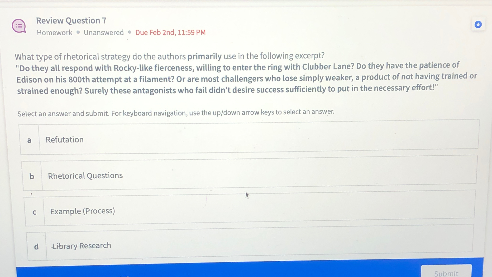 Solved Review Question 7Homework * ﻿Unanswered * ﻿Due Feb | Chegg.com