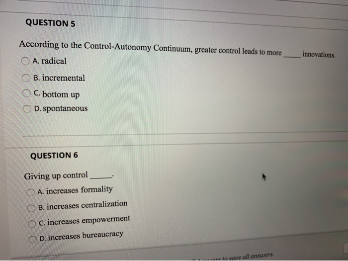 Solved QUESTION 5 According to the Control-Autonomy | Chegg.com