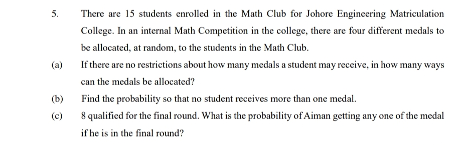 There are 15 ﻿students enrolled in the Math Club for | Chegg.com